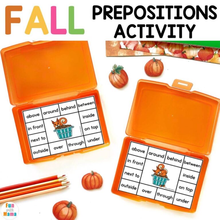Fall Preposition Clip Cards