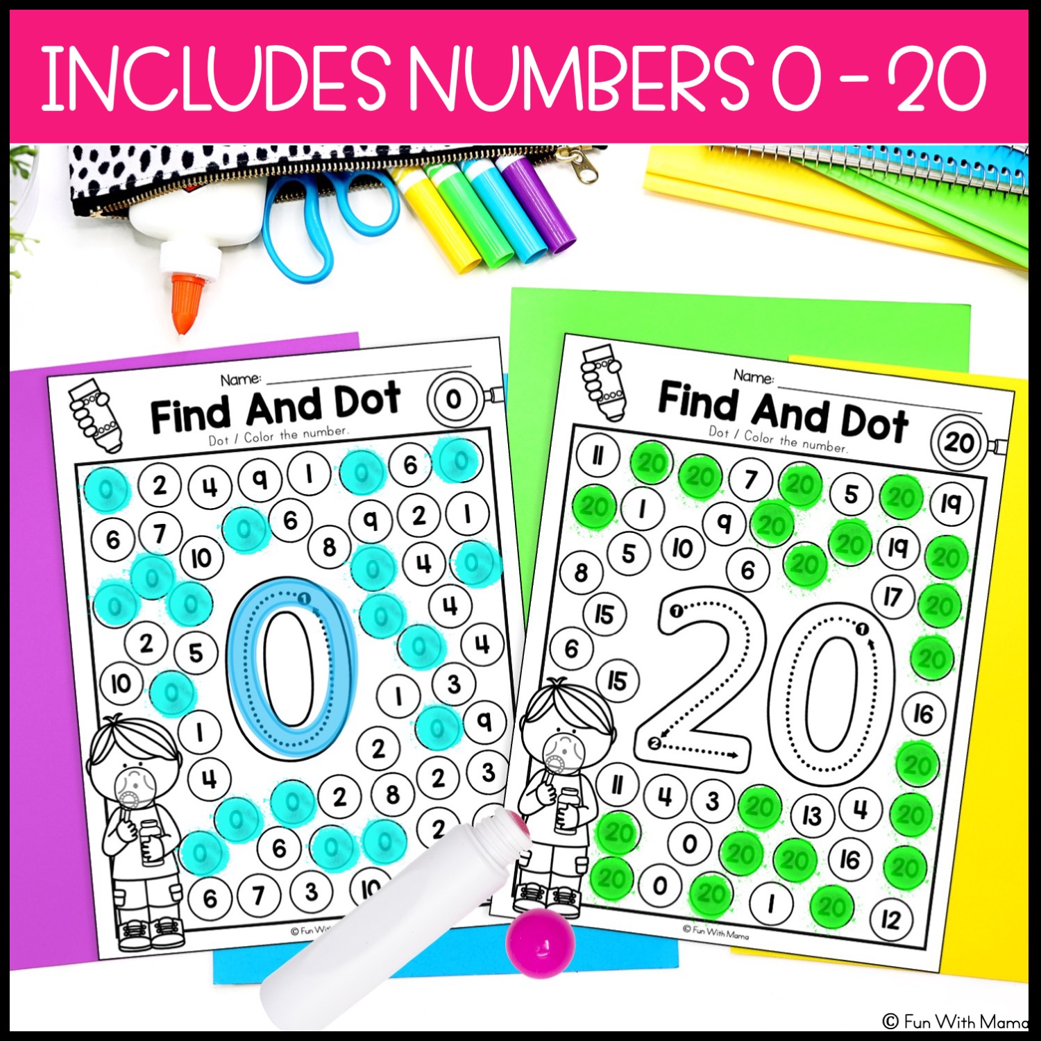 Find and Dot Number Worksheets 0-20