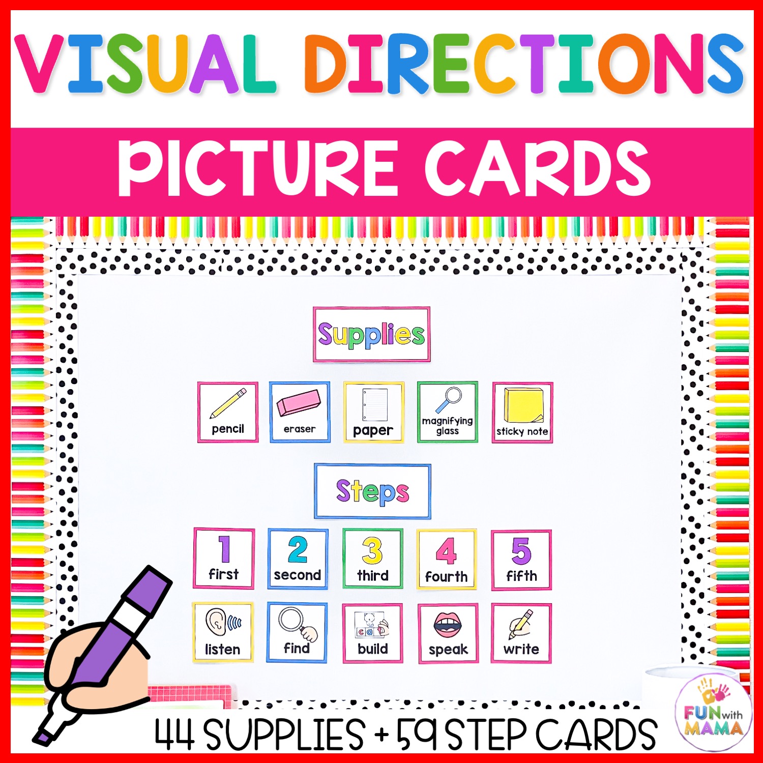 Visual Directions + Supplies Cards