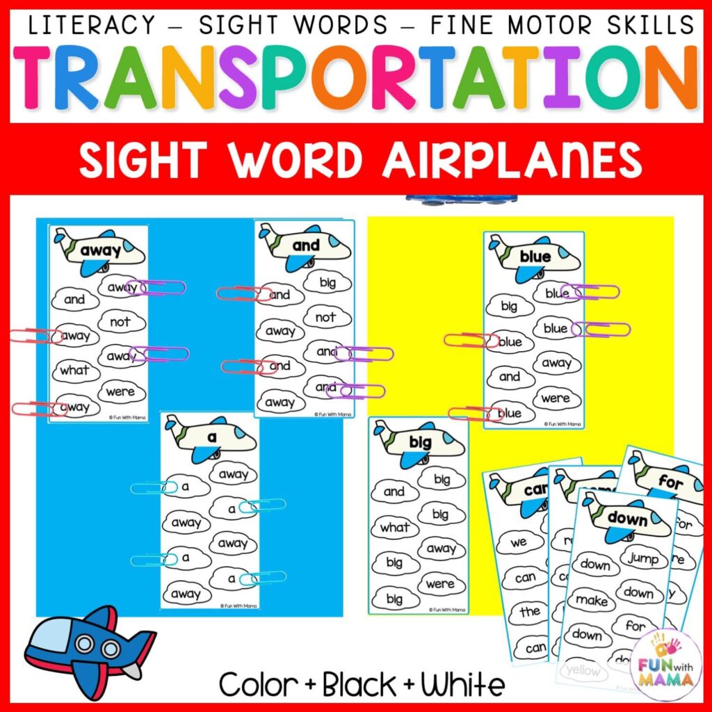 Transportation Sight Word Airplanes