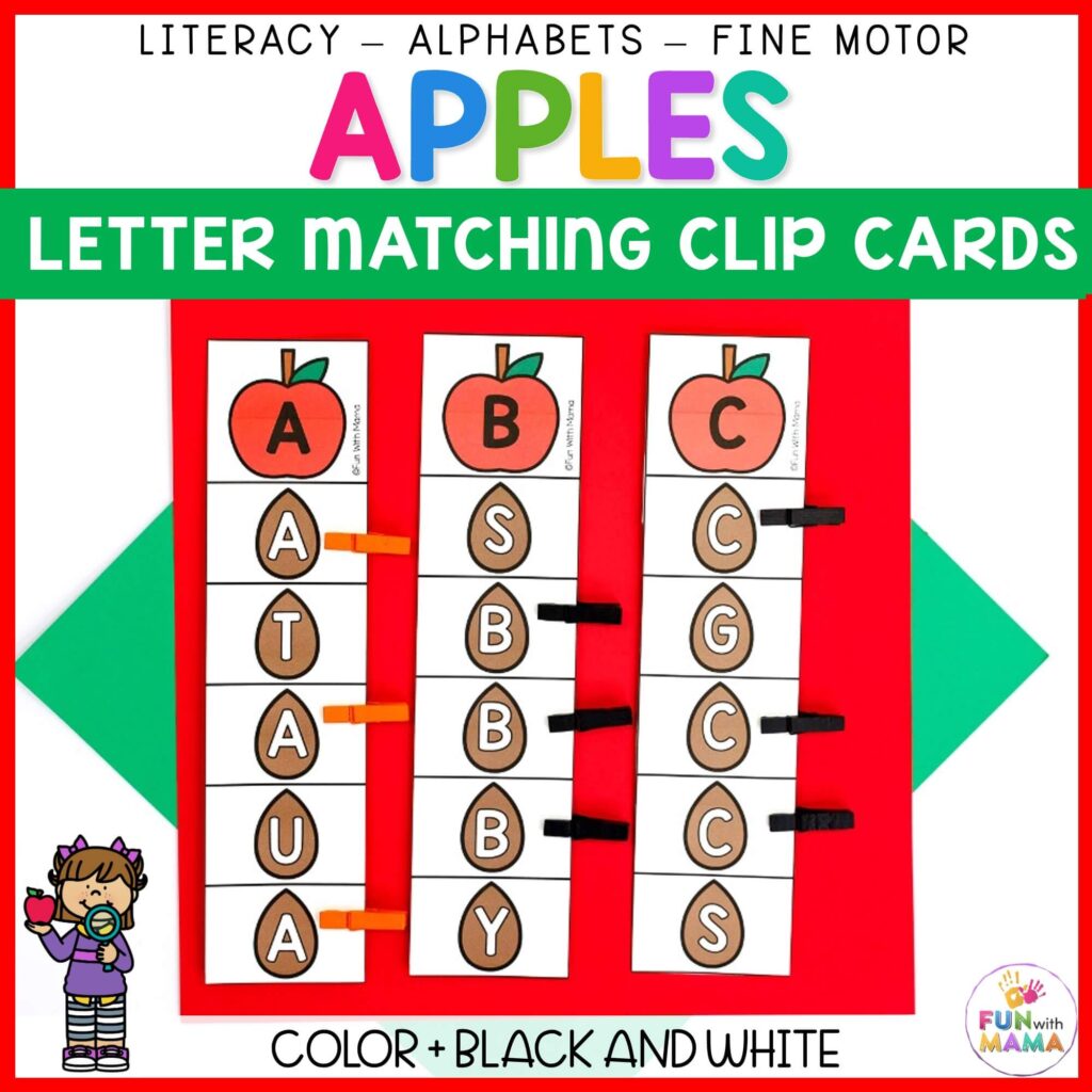 Apple Letter Matching Clip Cards