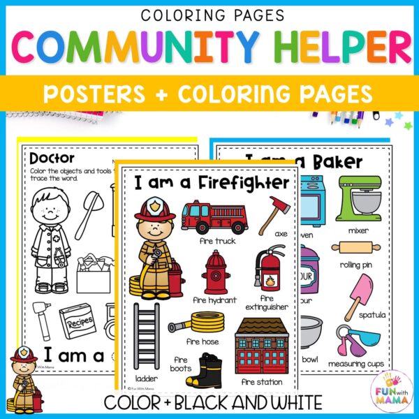 Community Helper Posters and Coloring Pages
