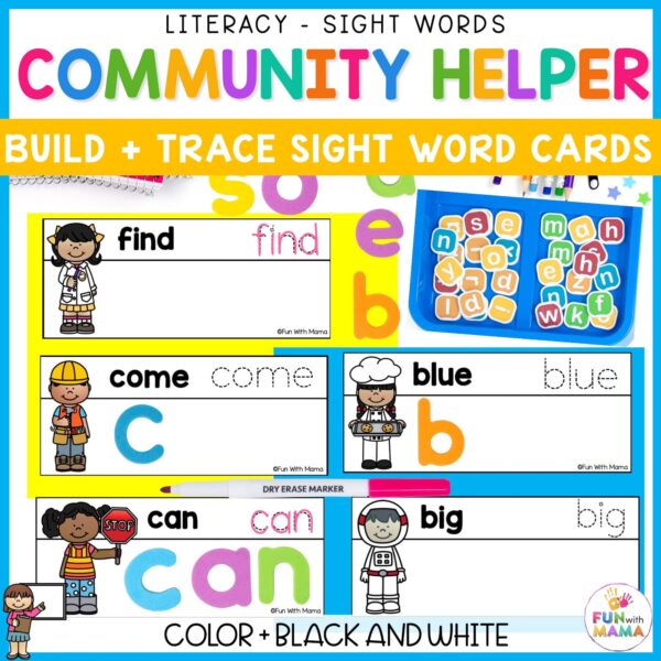 Community Helper Build + Trace Sight Words Cards