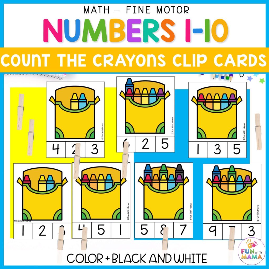 Number Count The Crayons Clip Cards