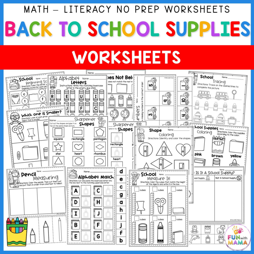 Back To School Supplies Worksheets