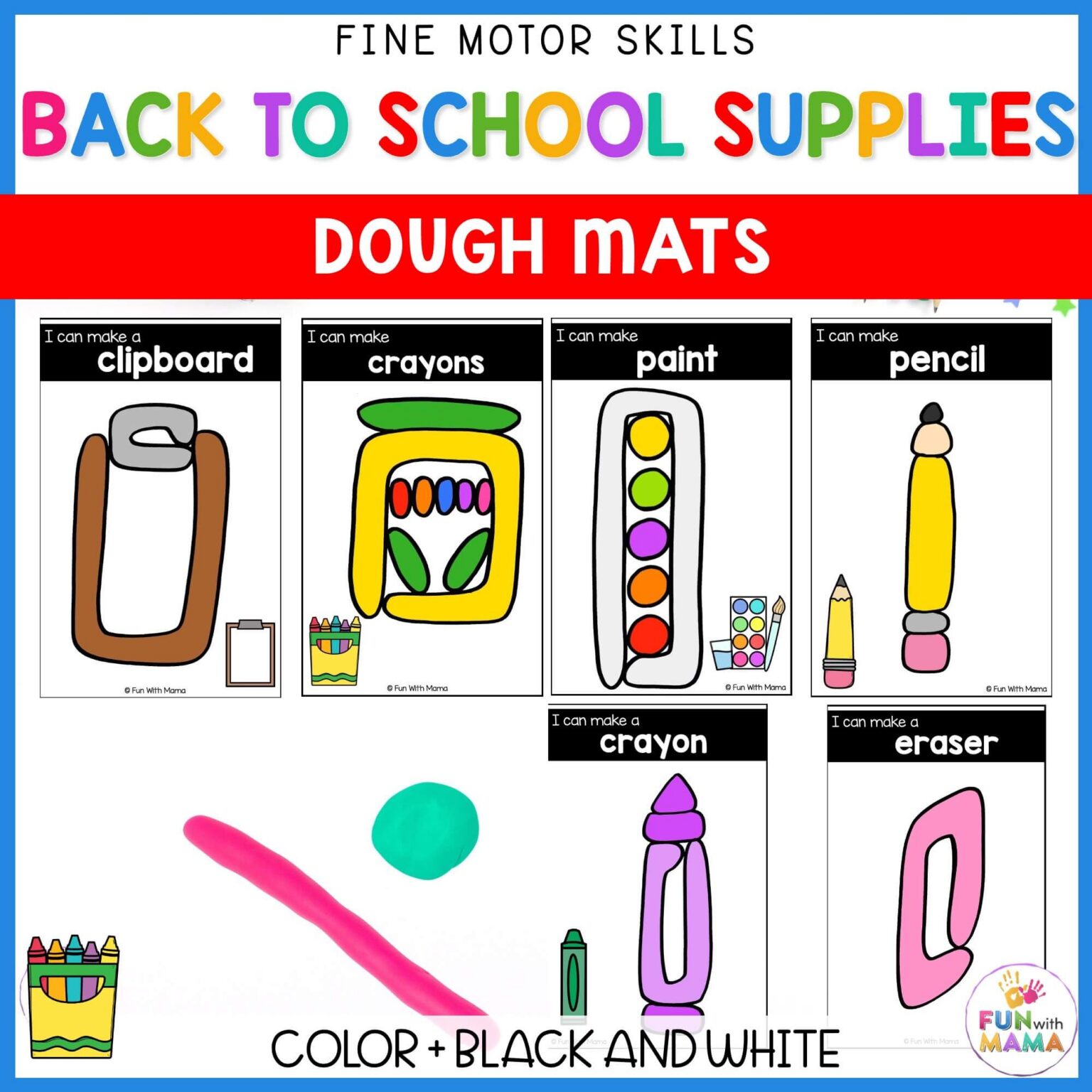 Back To School Supplies Dough Mats