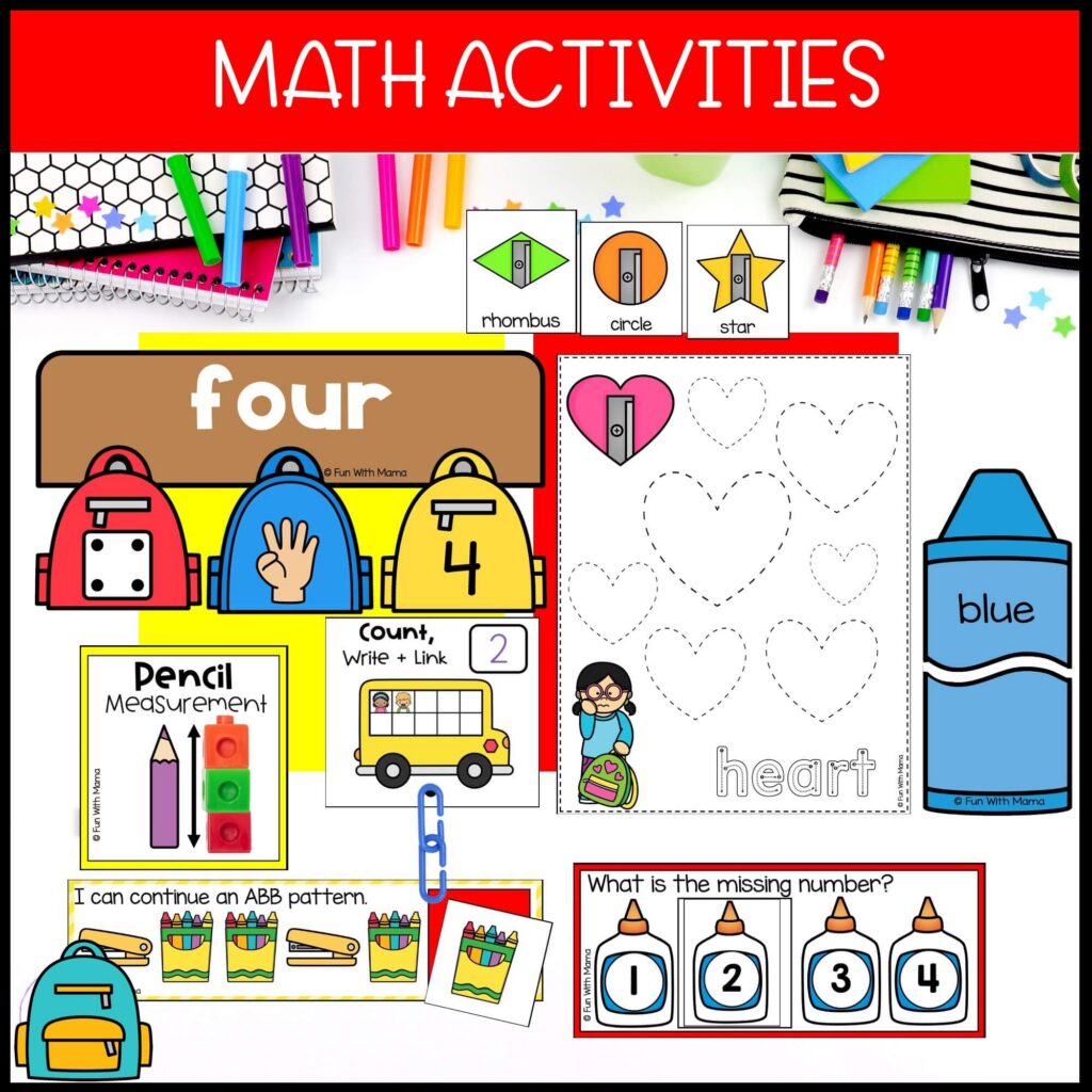 Back To School Supplies Activities Pack