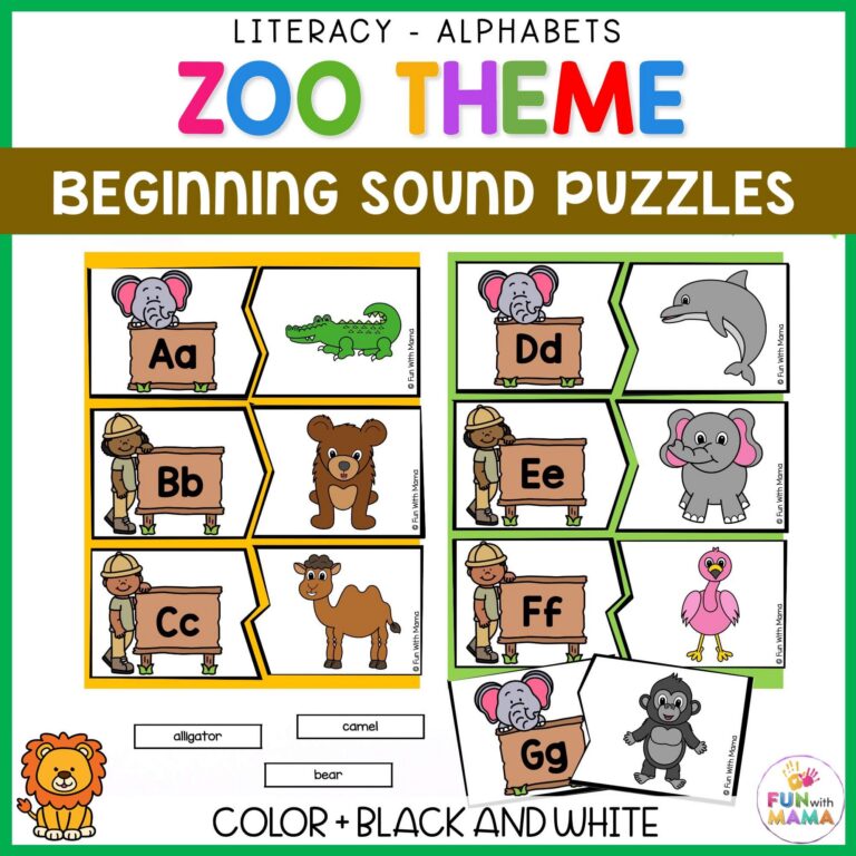 Zoo Theme Beginning Sound Puzzles