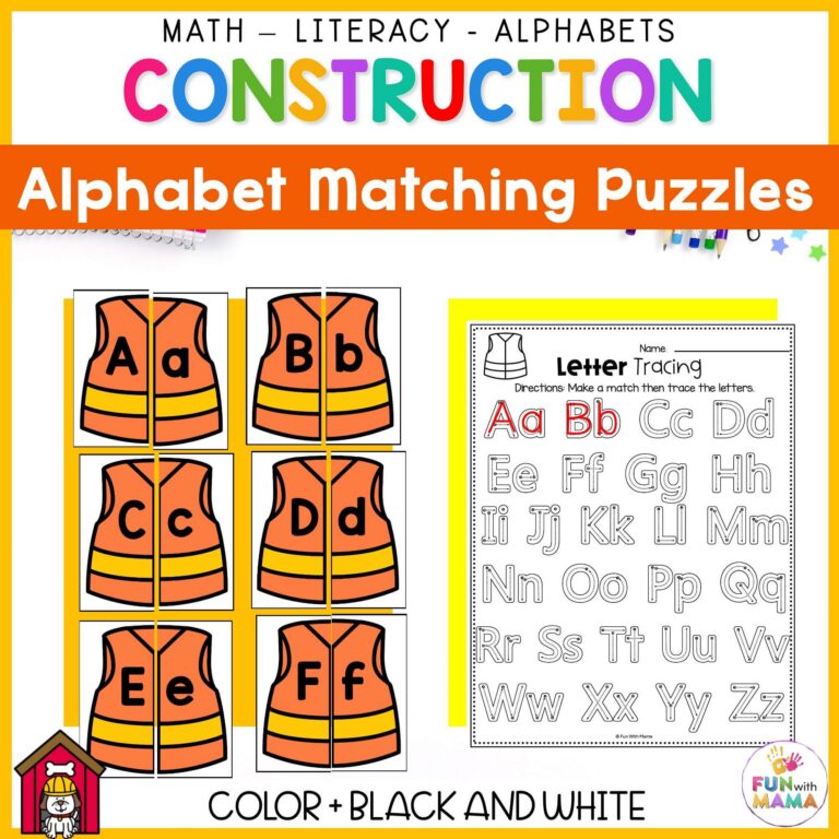 Construction Alphabet Matching Puzzles