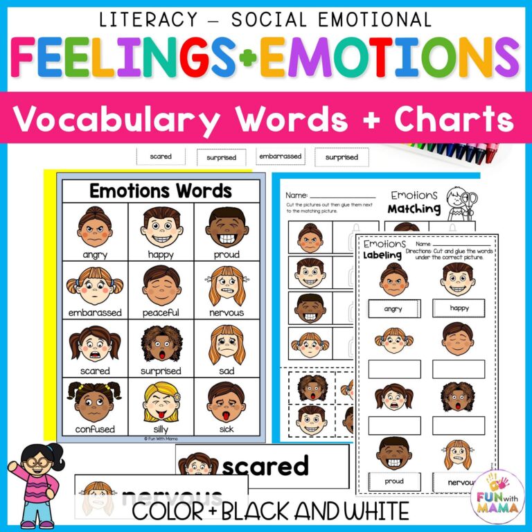 Feelings + Emotions Vocabulary Words + Charts