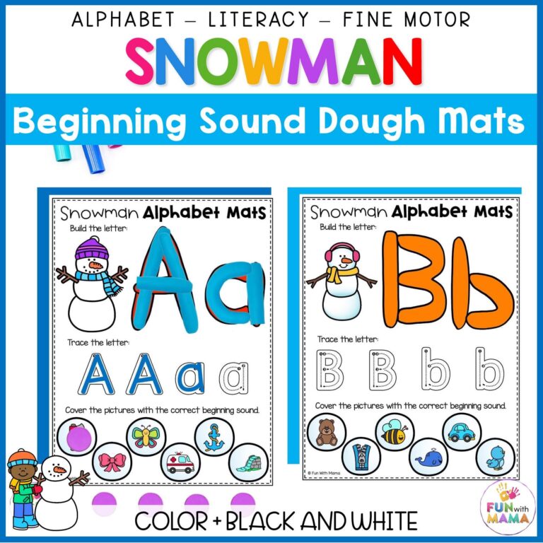 Snowman Beginning Sound Dough Alphabet Mats