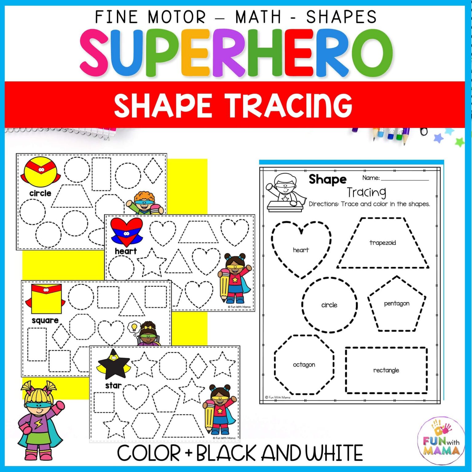 Superhero Shape Tracing Hunt Cards
