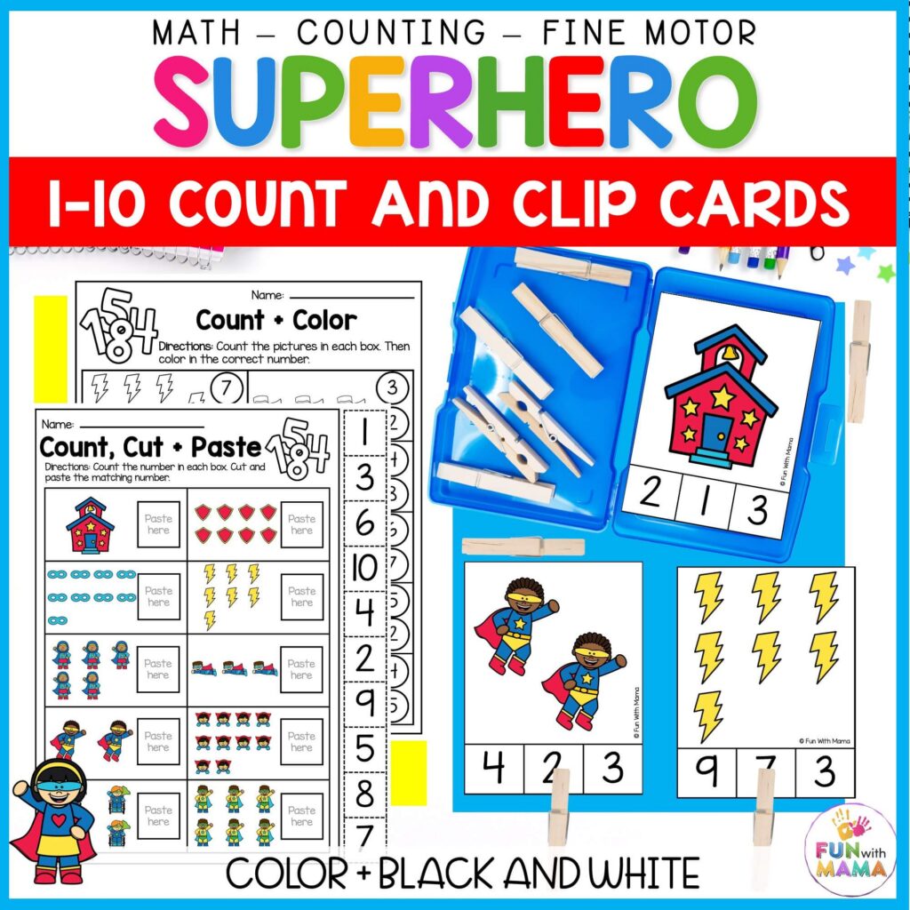 Superhero 1-10 Count and Clip Cards
