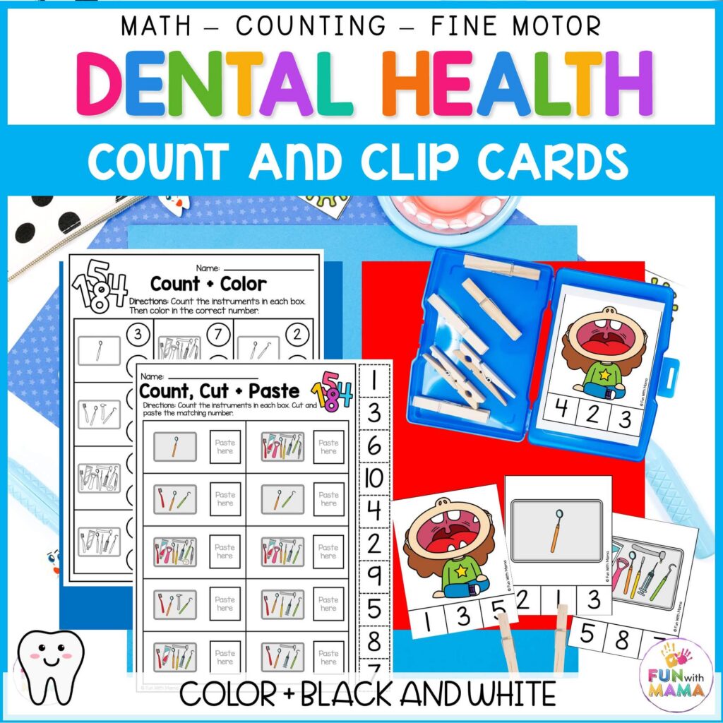 Dental Health Count +Clip Cards