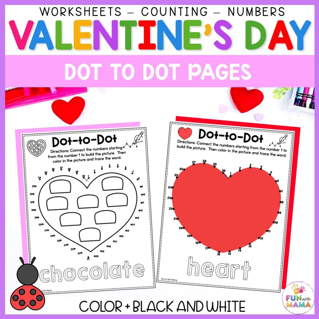 Valentine’s Day Dot to Dot Worksheets